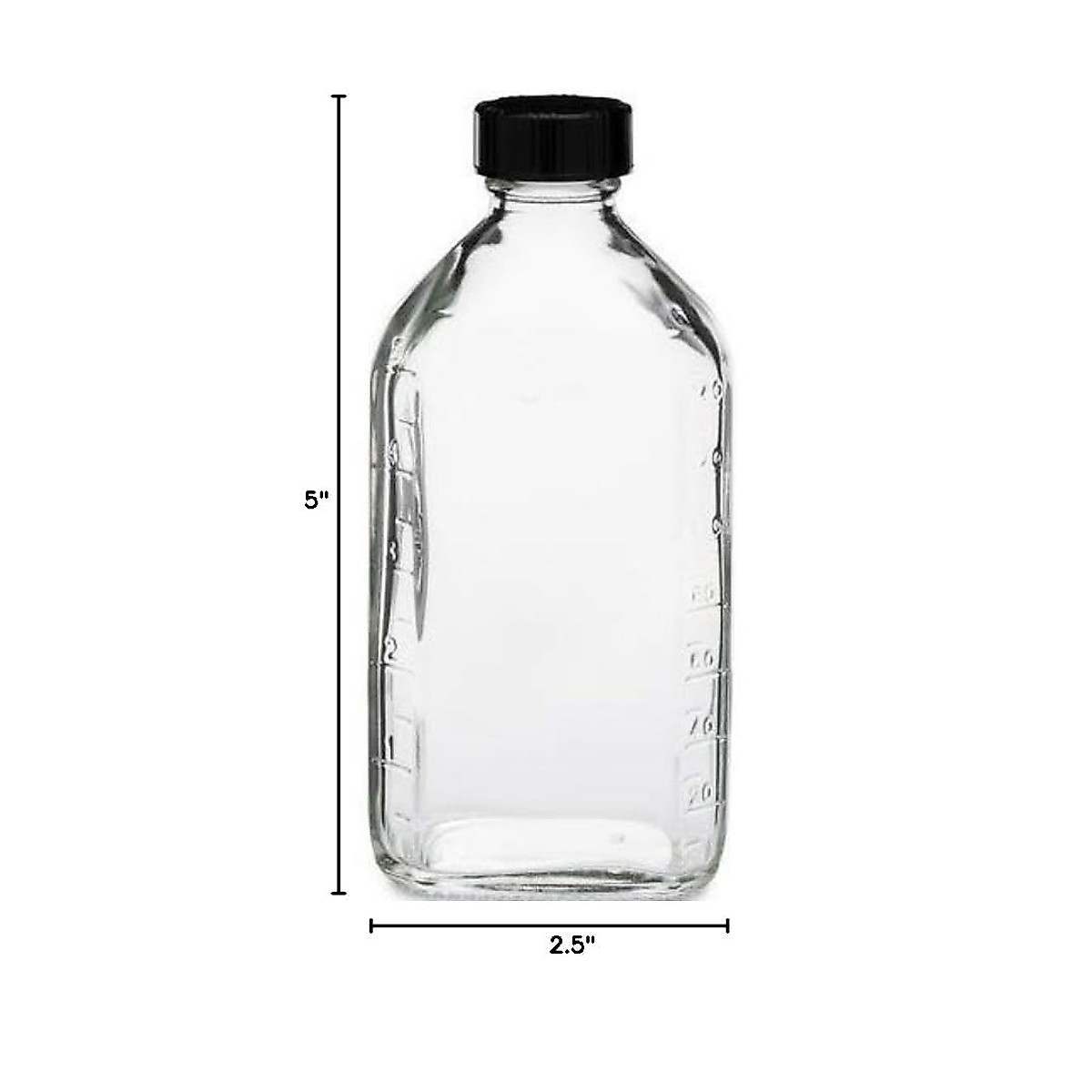 6 Ounce Clear Glass Graduated Oval RX Medicine Bottles wWith CapsCaps-6 Pack-Pharmaceutical Grade Product