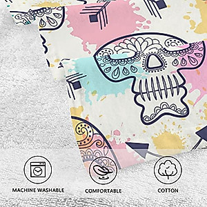 ALAZA Sugar Skull Mexican Day of The Dead Hand Towels for Bathroom 1OO% Cotton 2 pcs Face Towel 16 x 28 inch, Absorbent Soft & Skin-Friendly