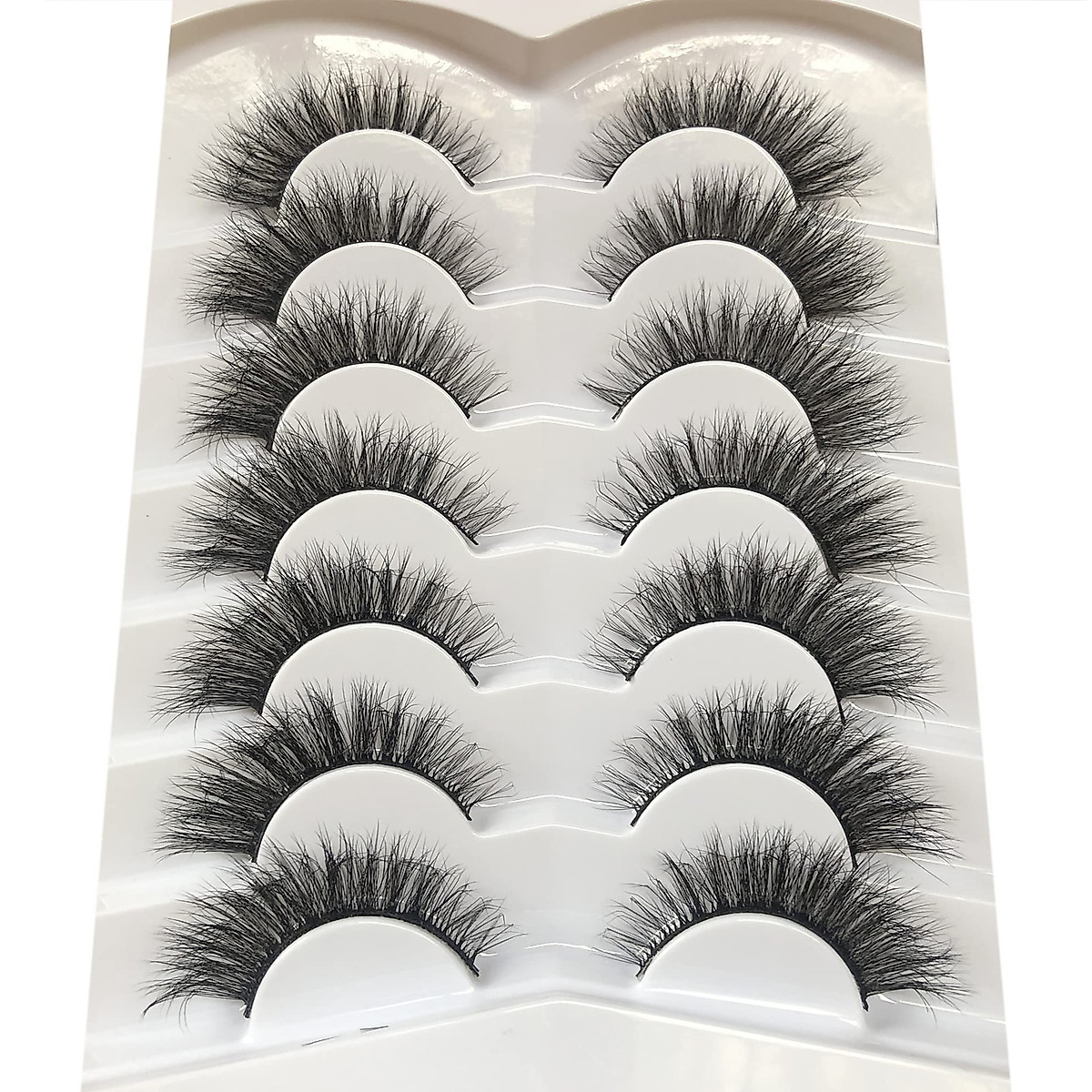 Pooplunch False Eyelashes Cat Eye Look Fluffy Wispy Faux Mink Lashes 7 Pairs 14MM Natural Extension Volume 8D Soft Curly Fake Eyelashes Strips Pack