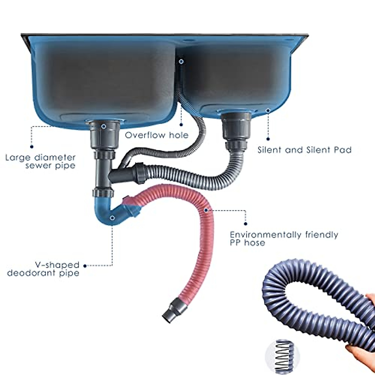 MARQI Free Standing Stainless-Steel Utility Sink Commercial Restaurant Kitchen Sink 2 Bowl Prep & Utility Washing Hand Basin w/Cold Hot Water Pipe Faucet Shelves Indoor Outdoor 31.5" x 17" x 29.5"