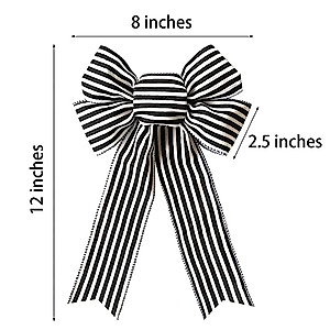 Cintago 6pcs Black and White Striped Bows for Wreath,8x12.5 Inches,Ticking Christmas Bows,Gift Bows,Holiday Bows for Craft