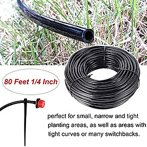 Irrigation Hose Kit, 80 Feet 1/4 Inch Drip Line Irrigation Hose, with a Variety of Drip Irrigation Barbed Fittings，Suitable for Garden Irrigation System (1/4 Hose Standard kit)
