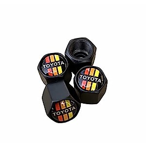 Tactilian Retro Toyota Valve Stem Cap - Red Orange Yellow Yota Aluminum with Rubber Ring Tire Wheel Rim Dust Cover fits Cars, Trucks, Bikes, Motorcycles, Bicycles - (4 Pack) (Retro Toyota)