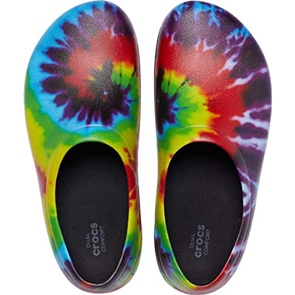 Crocs Men's and Women's On The Clock Clog | Slip Resistant Work Shoes, Tie Dye, 11 Women/9 Men