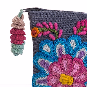 NOVICA Artisan Hand Embroidered Alpaca Clutch Floral in Slate from Peru Wool Handbags Grey Multicolor Clutches Patternedembroidered ' Midnight Delight'