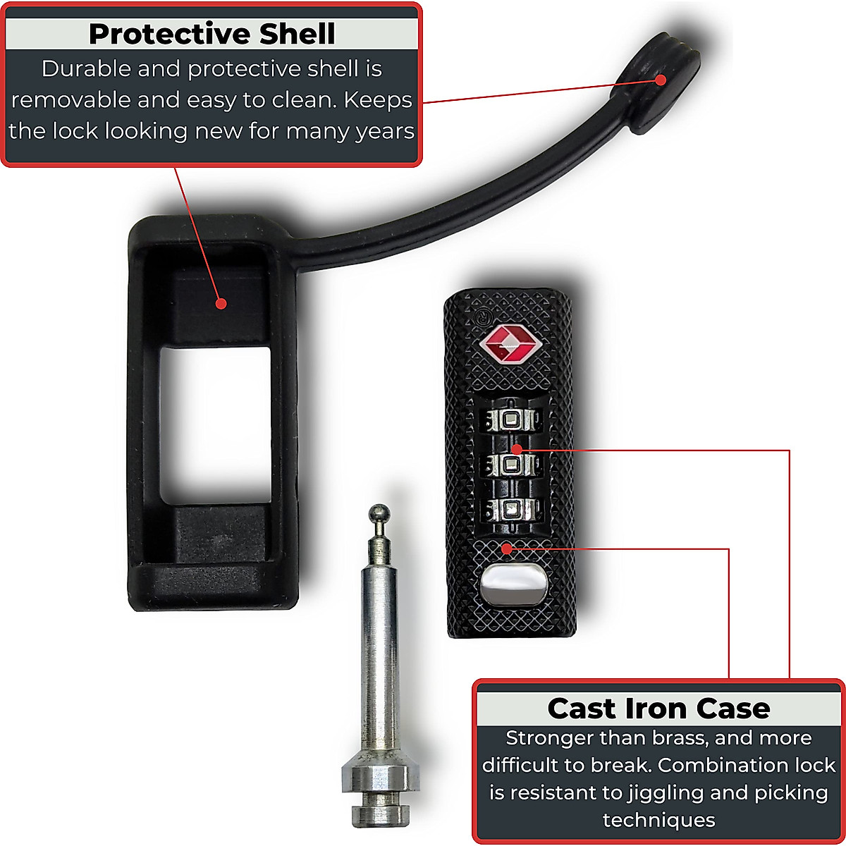 1x Black, 1x Red TSA Approved Tactical Gun Case Locks | Protective Rubber Sleeve & Cut-Resistant MonoShaft | Secure Single Shaft Padlock for Guns Luggage Rifles Pistols & Revolver Cases - Child Safe