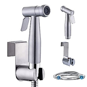 Handheld Bidet Sprayer Toilet Kit, Stainless Steel Muslim Shower and Baby Cloth Diaper Sprayer Kit + 150CM Hose and Hook up Toilet or Wall Mount