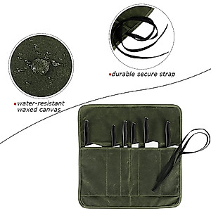 HRX Package Waxed Canvas Knife Roll, Portable Chef Knife Bag Carrying Case Small Butcher Knife Cutlery Carrier for Travel Camping