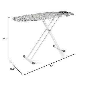 Polder Stowaway Ironing Board with 47 x 16.5-Inch Ironing Surface and Fold-Over Iron Rest with Storage