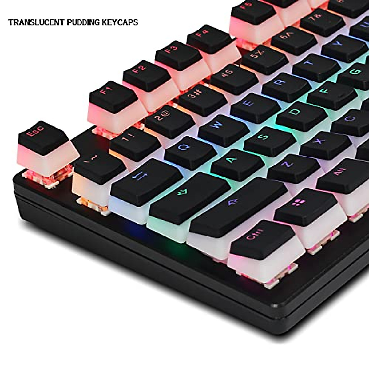 Happy Balls Pudding Keycaps PBT Backlit Cherry MX Keycap Set Doubleshot OEM Profile Translucent with Keycap Puller for US UK Layout 61 87 104 108 MX Switches Mechanical Keyboard(Black)