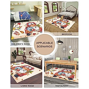 Thanksgiving Fall Large Rectangular Area Rugs 5' x 7' Living Room, Durable Non Slip Rug Carpet Floor Mat for Bedroom Bedside Outdoor Farmhouse Red Truck Pumpkin Leaves Autumn