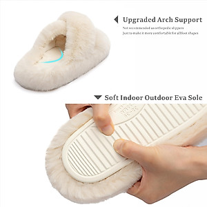 Chantomoo Women's Cross Slippers Memory Foam House Bedroom Slippers for Women Fuzzy Plush Comfy Faux Fur Lined Slide Shoes Anti-Skid Sole Trendy Gift Slippers Beige Size 9 10 8.5