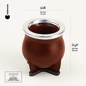 thebmate [Premium Yerba Mate Cup (Mate Gourd) - Crafted Ceramic Teacup - Brown Leather Wrapped Handmade in Uruguay - Mate Camionero - Camionero Style (Coppery Brown)
