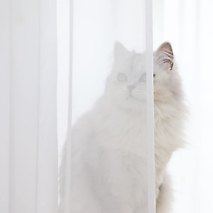 LONGTAI Windows Sheer White Curtains 84 Inches Long 2 Panels White Sheer Curtains Basic Rod Pocket Panel for Bedroom Children Living Room Yard Kitchen (White, 52" W x 84" L | 2 pcs)