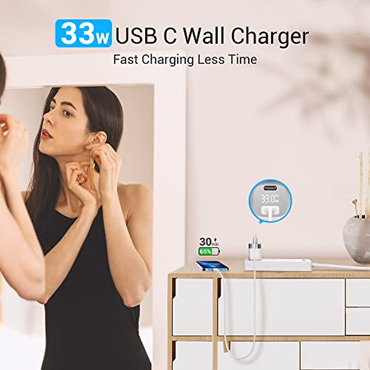 Tryall 30W USB-C Power Adapter - iPhone Charger with Fast Charging Capability, Type C Wall Charger, 33W Samsung Only - White