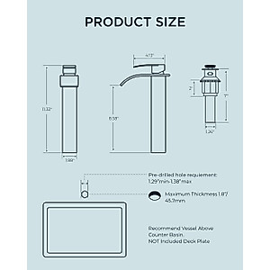 FORIOUS Waterfall Bathroom Vessel Sink Faucets with Metal Pop up Drain and Lead-Free cUPC Hose, Mate Black Single Handle Tall Bathroom Faucet 1 Hole, 11inch for Bath,Vessel