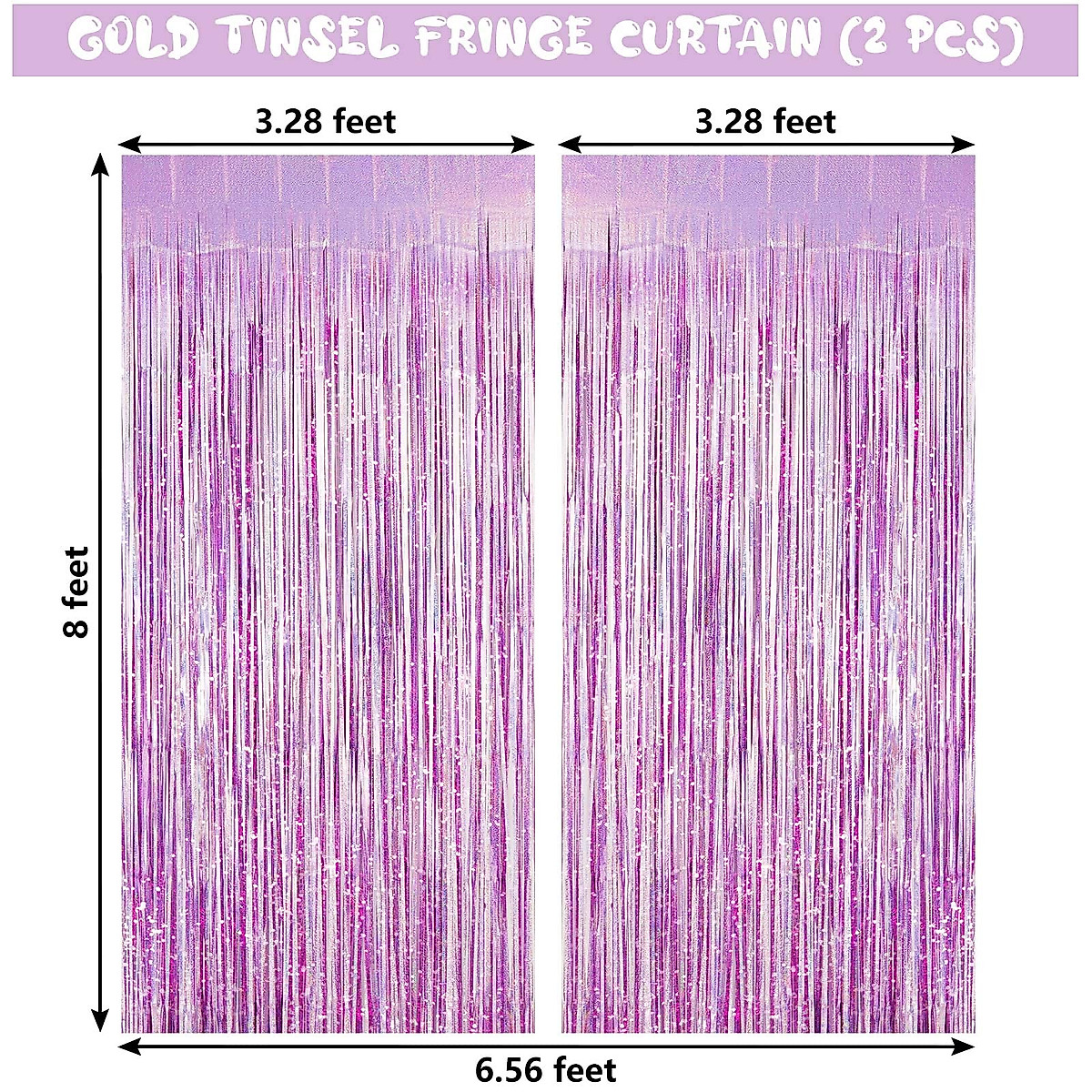 Light Purple Fringe Curtain Backdrop, 2 Pack Tinsel Foil Fringe Curtains Party Decorations Streamers, Xmas Light Purple Metallic Glitter Backdrop for Birthday Wedding Bridal Shower Photo Booth