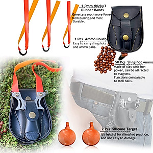 RRLOM Solid Slingshot Set, Outdoor Professional Slingshot for Hunting, Stainless Steel High Velocity Catapult Sling Shot for Adults with 1 Ammo Pouch,50 Ammo Balls and 3 Rubber Bands