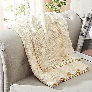 Eychei Acrylic Cable Knit Throw Blanket 50" x 60" Soft Cozy Knitted Throw Blanket, Lightweight Warm Decorative Sofa Knit Bed Blankets (Off White)