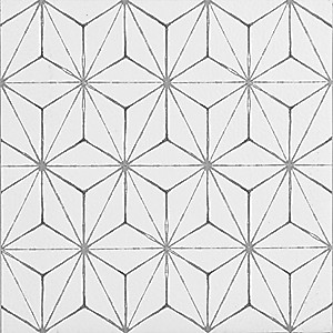 FloorPops FP2481 Kikko Peel Stick Floor Tiles, White & Off-White