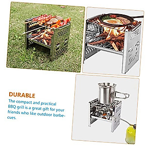 Toddmomy Folding Wood Stove Backpack Accessories Backpacking Stove Portable Burner Portable Smoker Grill Portable Charcoal Grill Charcoal Barbecue Grill Bbq Tool Stainless Steel Silver Mini