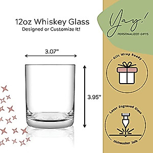 Personalized Whiskey Glass Engraved with Your Custom Text -12oz Customized Glass for Old Fashioned, Cocktails or Bourbon