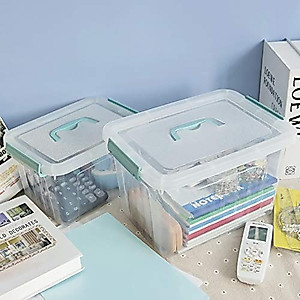 Gloreen 12 Quart&6 Quart Clear Storage Bins with Lid and Mint Green Handle, Multipurpose Stackable Plastic Storage Latches Box/Containers