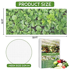 Unves 10 x 50 FT Garden Netting, Mosquito Netting Ultra Mesh Plant Netting for Garden Protection Vegetable Fruits, Bird Netting Mesh Plant Cover Net for Protect Patio Garden Plant from Birds Bugs
