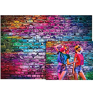 Funnytree 7x5ft Colorful Brick Wall Backdrop for 80's 90's Hip Hop Disco Birthday Wedding Graduation Themed Party Photography Background Retro Block Portrait Photo Studio Props Decorations Banner