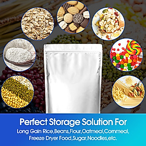 15 Mil 5 Gallon Mylar Bags for Food Storage with 2500cc Oxygen Absorbers - 55 Pack Mylar Bags 5 Gallon,1 Gallon,1 Quart 3 Size, 100 Pcs Labels and 500cc Oxygen Absorbers for Long Term Food Storage