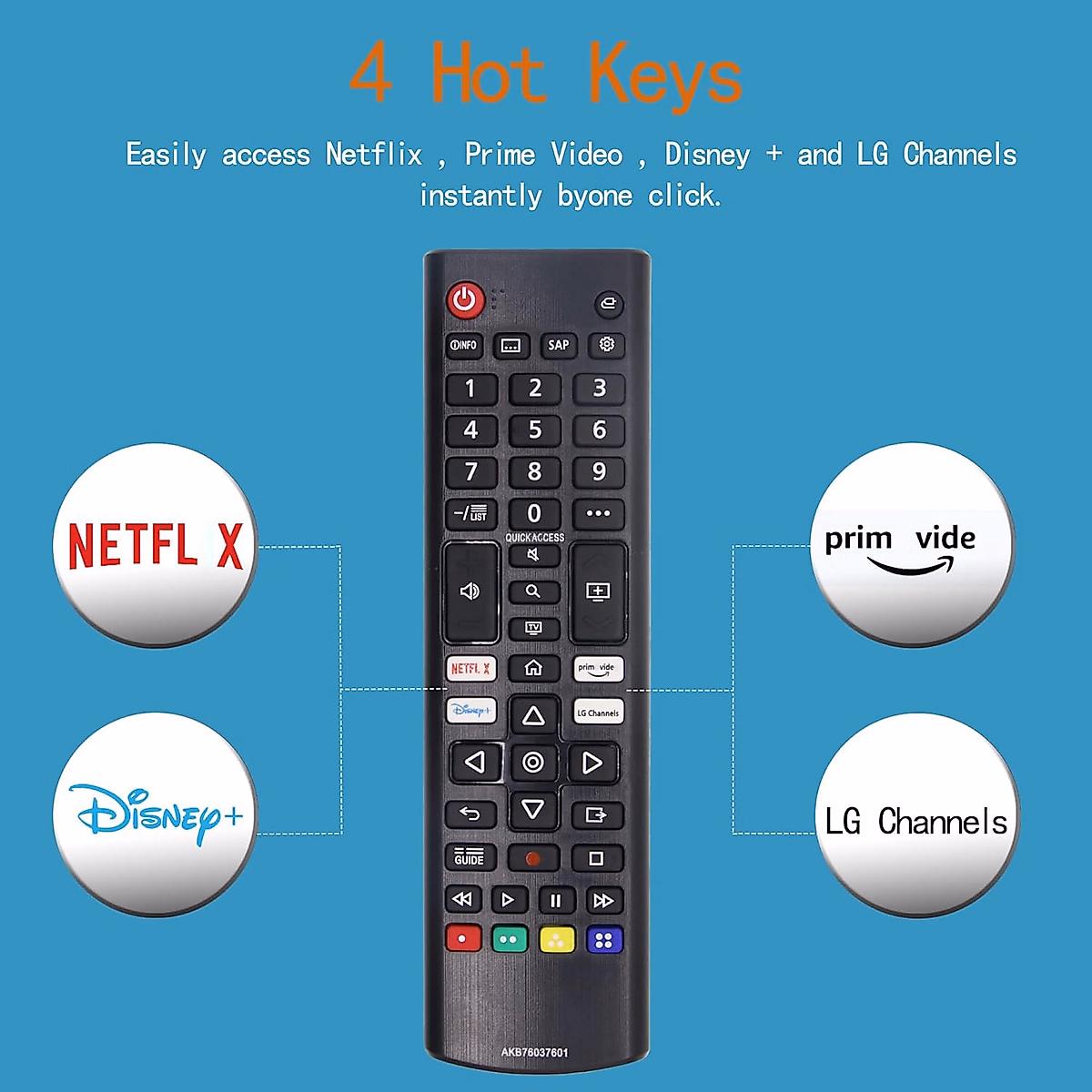Replacement Remote Control for LG TV Remote LED OLED LCD Webos 4K 8K UHD HDTV HDR Smart TV with Netflix, Prime Video, Disney, LG Channels Button AKB76037601 43UP7000PUA 32LM627BPUA