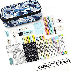 FAFACUSDIT Large Pencil Case for Boys Cute Canvas Kids Pencil Pouch with Zipper Compartments Big Capacity Pencil Bag Organizer Box for School (Winter camouflage)