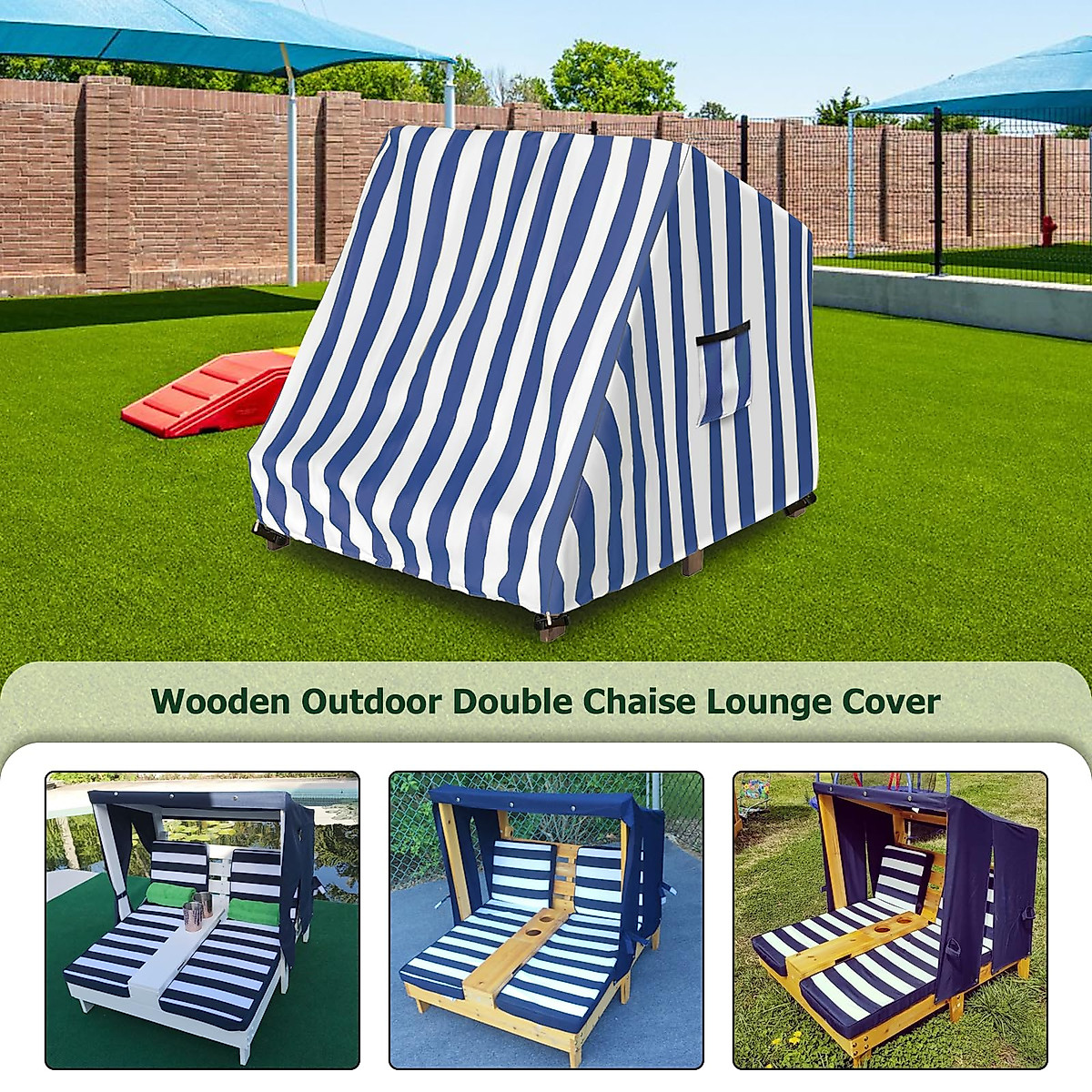 Sobana Kids Outdoor Chaise Lounge Cover for Wooden Double Chaise Lounge,Waterproof Patio Furniture Cover with Zipper for Kids or Pets,Blue