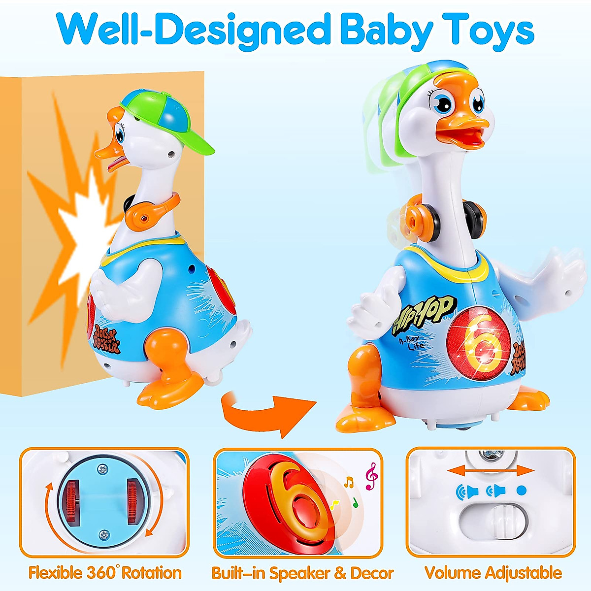 OCATO Baby Toys 12-18 Months Crawling Infant Toys Baby Musical Toys for Toddlers 1-3 Dancing Walking Swing Goose Toy Educational Interactive Light-up Gifts Toys for 1 2 3 4 5 Year Old Boys Girls Kids