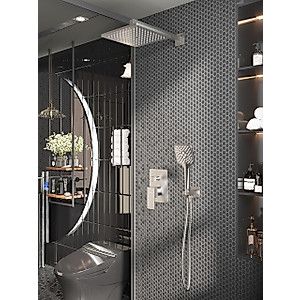 Gabrylly Shower System, Wall Mounted Shower Faucets Sets Complete for Bathroom with High Pressure 10" Rain Shower head and 3-Setting Handheld Shower Head Set, 2 Way Shower Valve Kit, Brushed Nickel