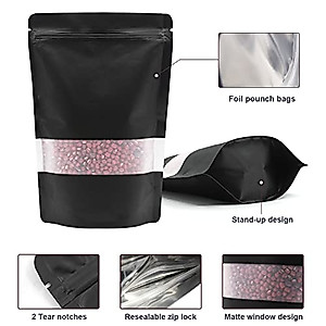 SumDirect Resealable Smell Proof Bags - 50 Pcs 5.9×8.6 Inch Foil Stand Up Food Pouch Bags with Window, Ziplock Heat Sealable Bags with Matte Window for Food Storage,Thickened Single Layer 5.5mil