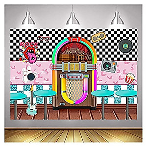 XLL Rock Roll Party Back to 50's Sock Hop Photography Background Back to 1950s Soda Shop Photo Backdrops 50s Retro Diner Time Rock Roll Classic Party Decoration Banner 7x5ft