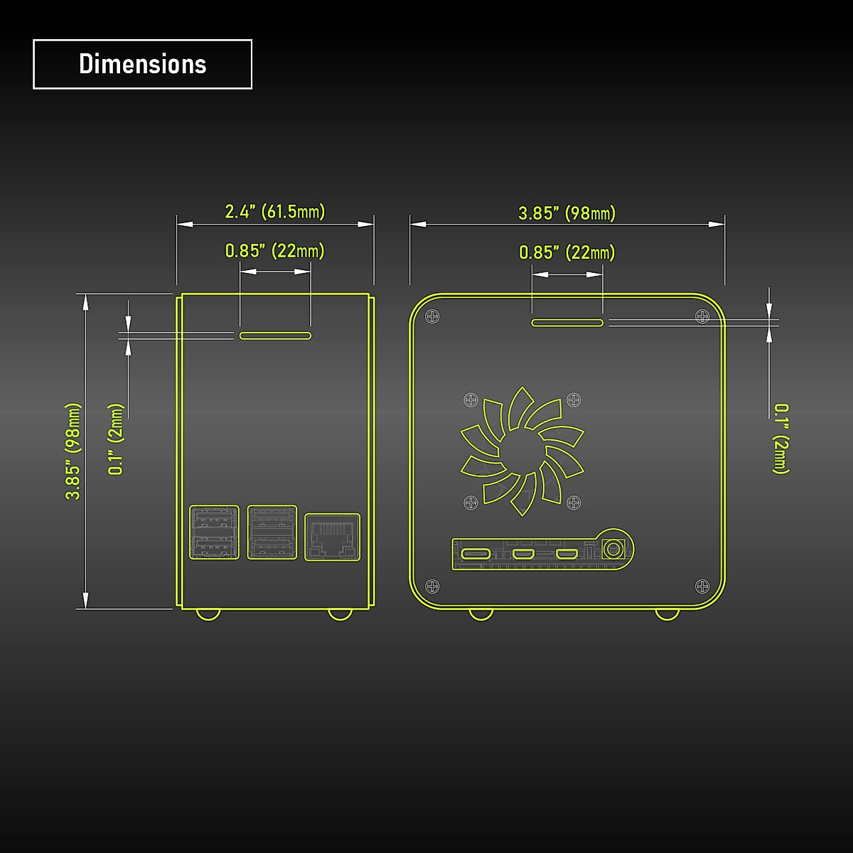 ElectroCookie Raspberry Pi 4 Case, Aluminum Mini Tower Case with Cooling Fan and Color Changing Ambient Light (Black Neon)