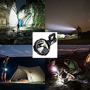 Rechargeable Spotlight Flashlights,LED Super Bright 90000 High Lumens Handheld Tactical Flashlight,4 Modes IPX5 Waterproof Large Searchlight for Camping,Fishing with USB Output and Foldable Tripod