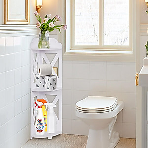 ShellKingdom Toilet Paper Stand, Corner Shelf Stand, Small Bathroom Storage Cabinet for Bathroom, Home, Small Space, Corner Shelf, White