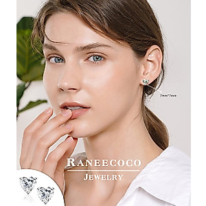 "STUNNING FLAME" 18K White Gold Plated 925 Sterling Silver Cubic Zirconia Heart Shape Cut Stud Earrings | CZ Studs for Women（Heart ，7）