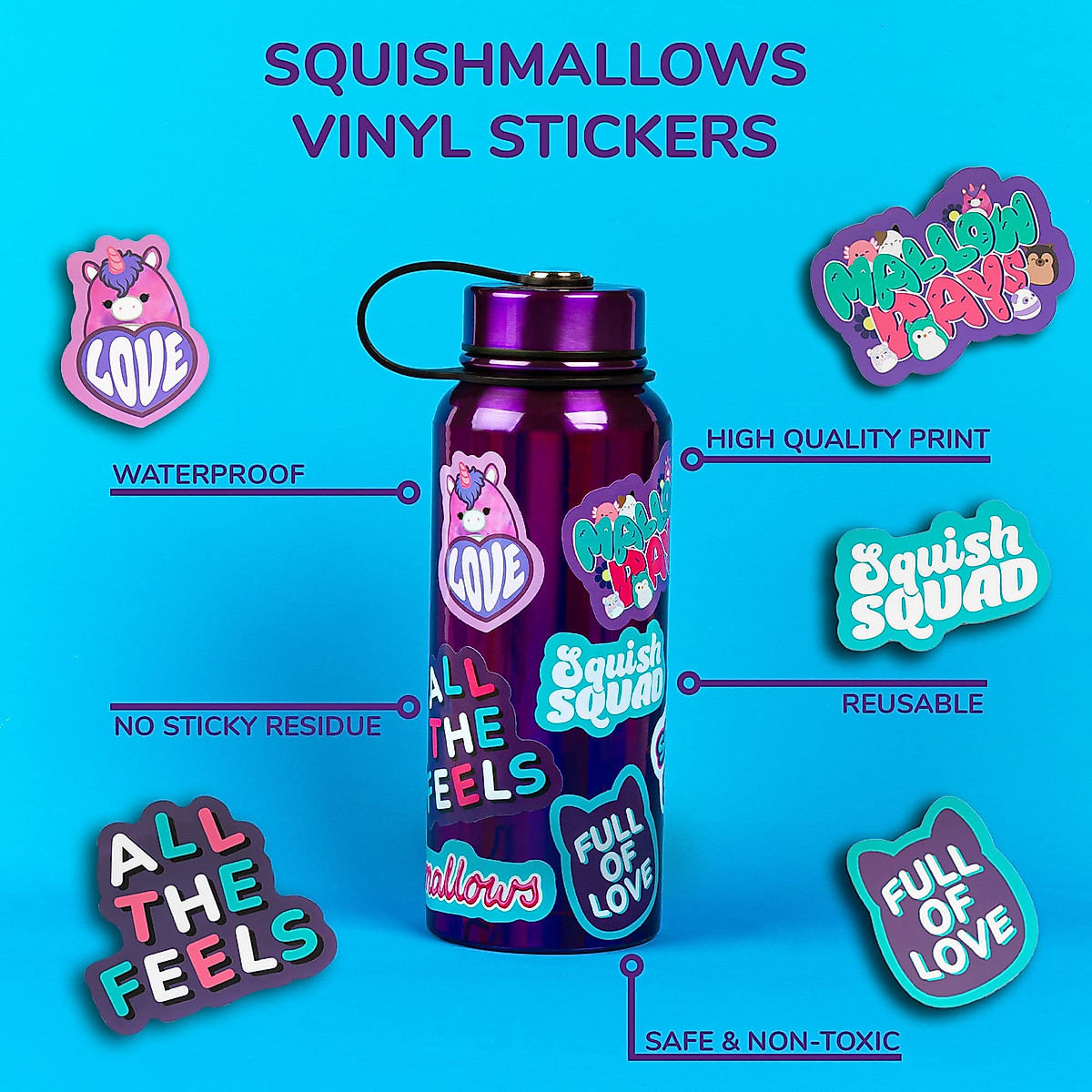 Fashion Angels Squishmallows Vinyl Sticker Pack - Includes 100 Large Squishmallows Stickers - Water Resistant Stickers - Join The Squish Squad - Accessorize Notebooks, Journals & More - Multi (50433)