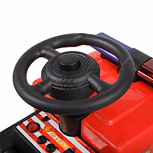 TOBBI 6 Volt Rechargeable Battery Powered Ride On Electric Fire Truck Vehicle with Working Lights and Siren for Ages 3 Years & Up