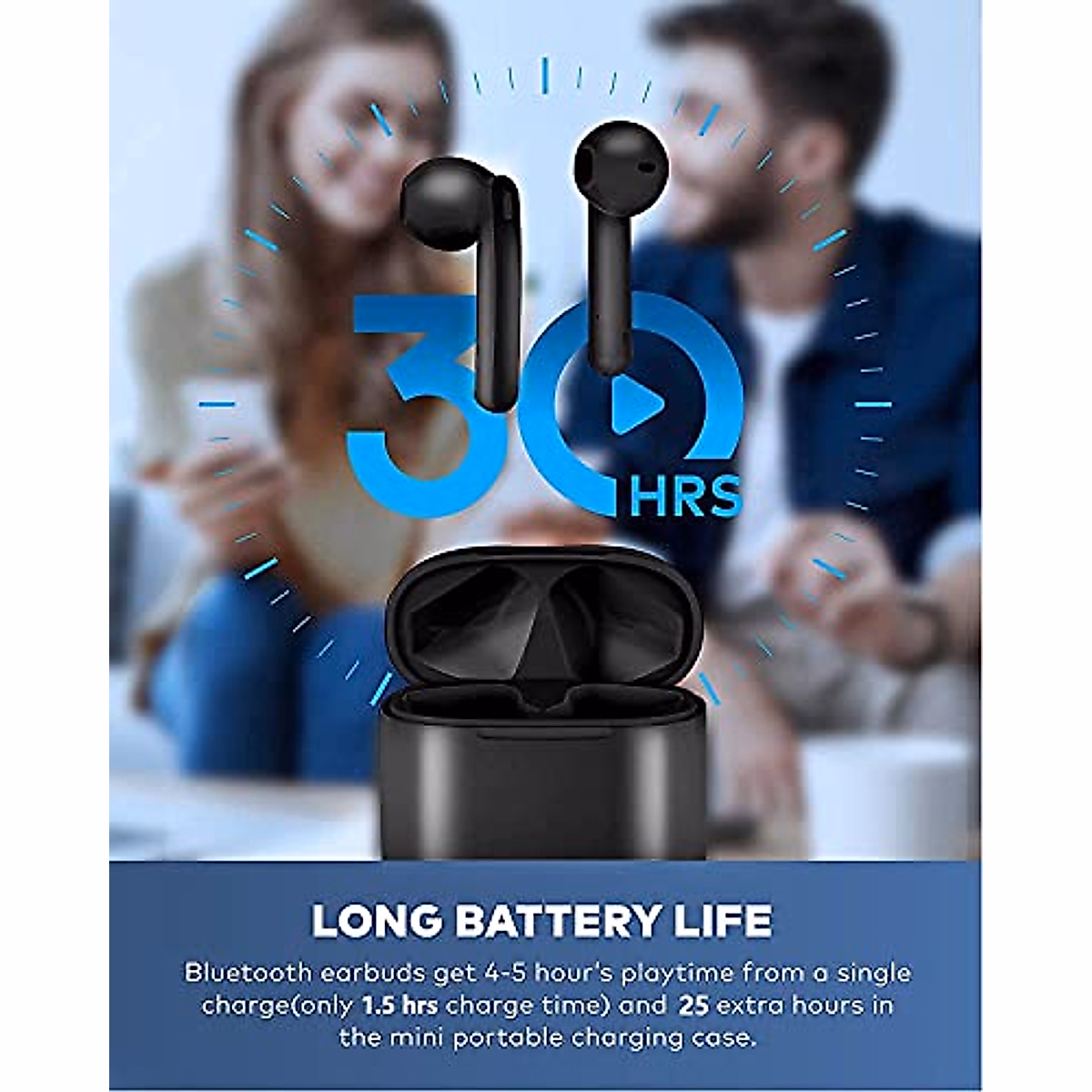 Wireless Earbuds, Bluetooth Headphones with Microphone, IPX7 Waterproof, 35H Playtime, High-Fidelity Stereo Earphones,with Wireless Charging Case, for iOS/Android,Running/Fitness/Work - Black