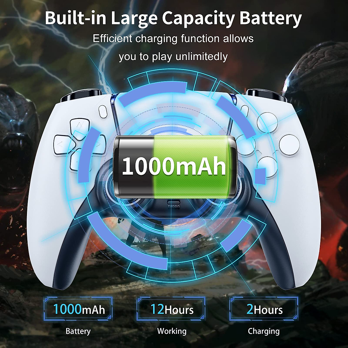 Wireless for PS4 Controller,joystick Gamepad with Vibration shock 4 Built-in Speaker 1000Mah battery Auto Fire Turbo custom Button Compatible Play station-4/Slim/Pro/PC/Android/IOS/NS Switch(White)