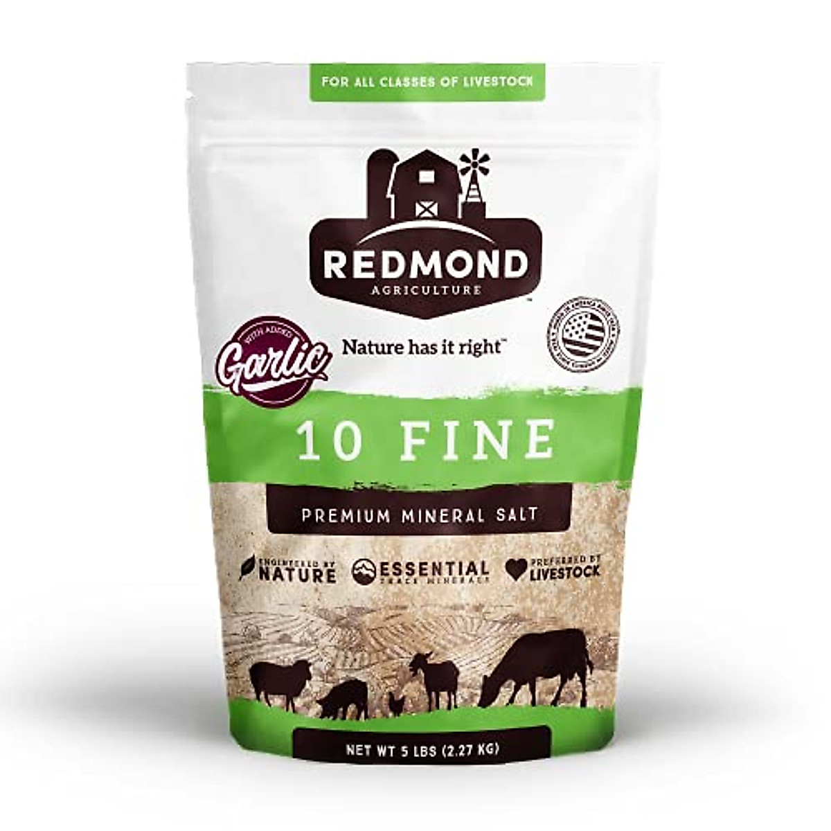 Redmond Agriculture 10 Fine with Garlic- Premium Mineral Salt with Essential Trace Minerals and Pest Prevention