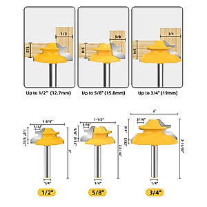 Router Bits, Allmake 3pcs Lock Miter Router Bits 1/4 Shank, 45 Degree Locking Miter Joint Router Bit Set for Woodworking Cabinetry Drawers Shadow Boxes, Work with Stock from 1/2" to 3/4" Thick