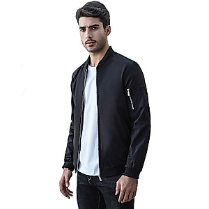 sandbank Men's Slim Fit Lightweight Softshell Flight Jacket Coat (US L =Asian tag 4XL,Black #2)