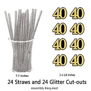 Happy 40th Birthday Straw Decor Gold Glitter Drinking Straw Cheers to 40 Years Thirty Birthday Party Decoration (24 PCS）