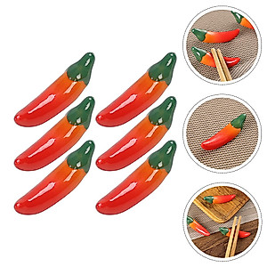 Angoily 6pcs Chopsticks Rests Ceramic Mini Pepper Shape Cute Dinner Spoon Stand Fork Holder Rack Chopsticks Utensil Cutlery Stand